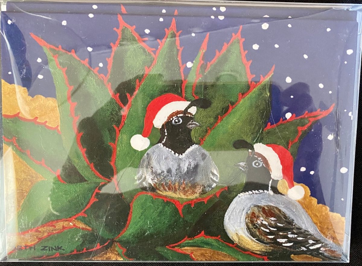 Holiday Cards CHR-1118Santa Quail with Ornaments 1 - Beth Zink Art